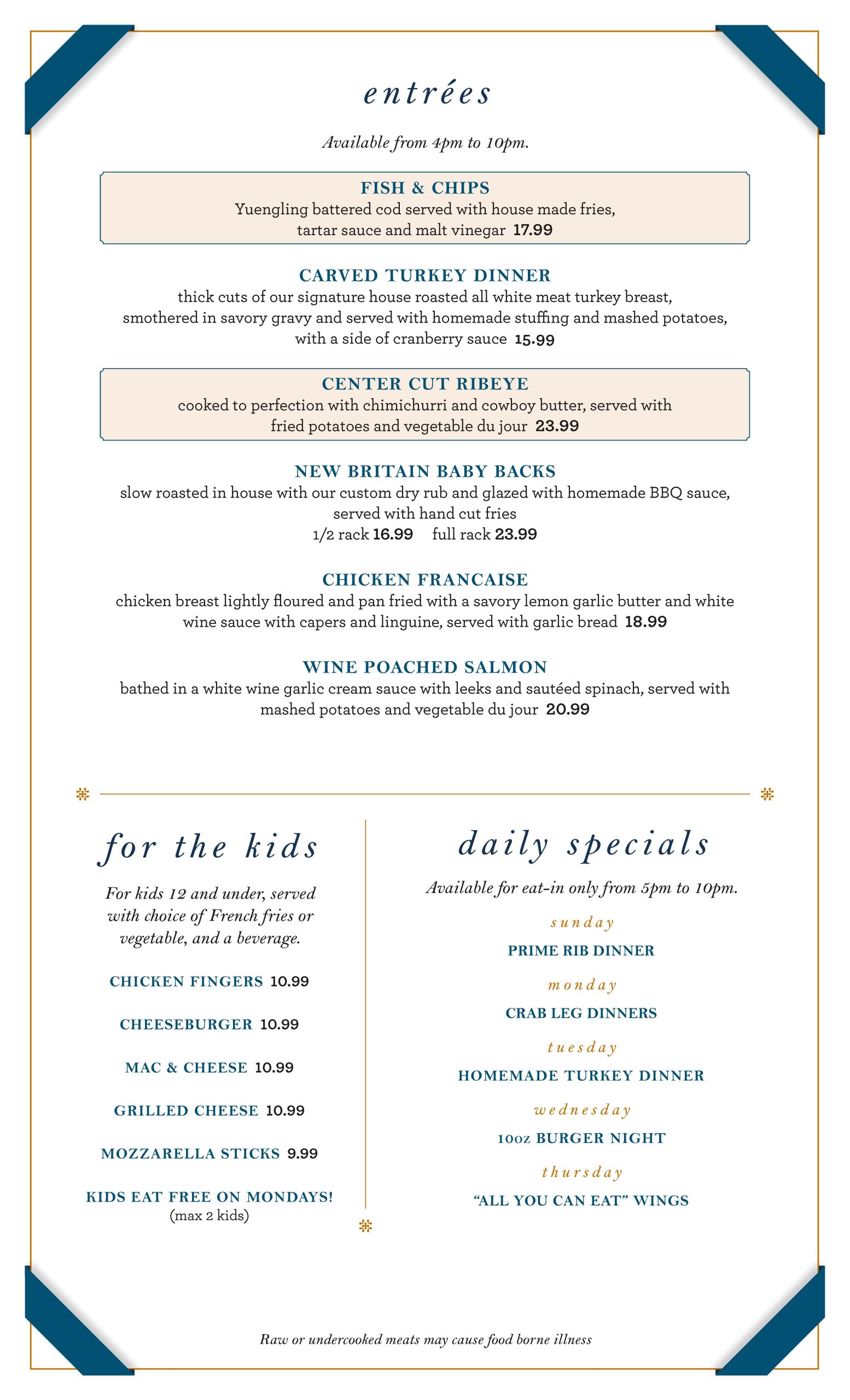 Menu – New Britain Inn