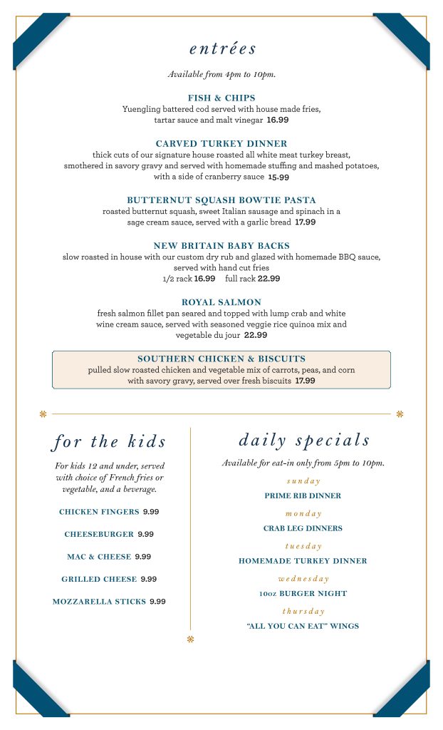 Menu - New Britain Inn
