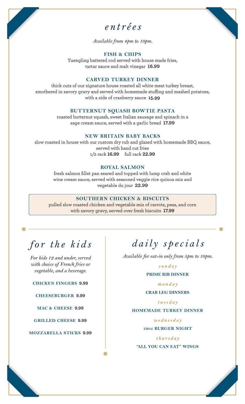 Menu - New Britain Inn
