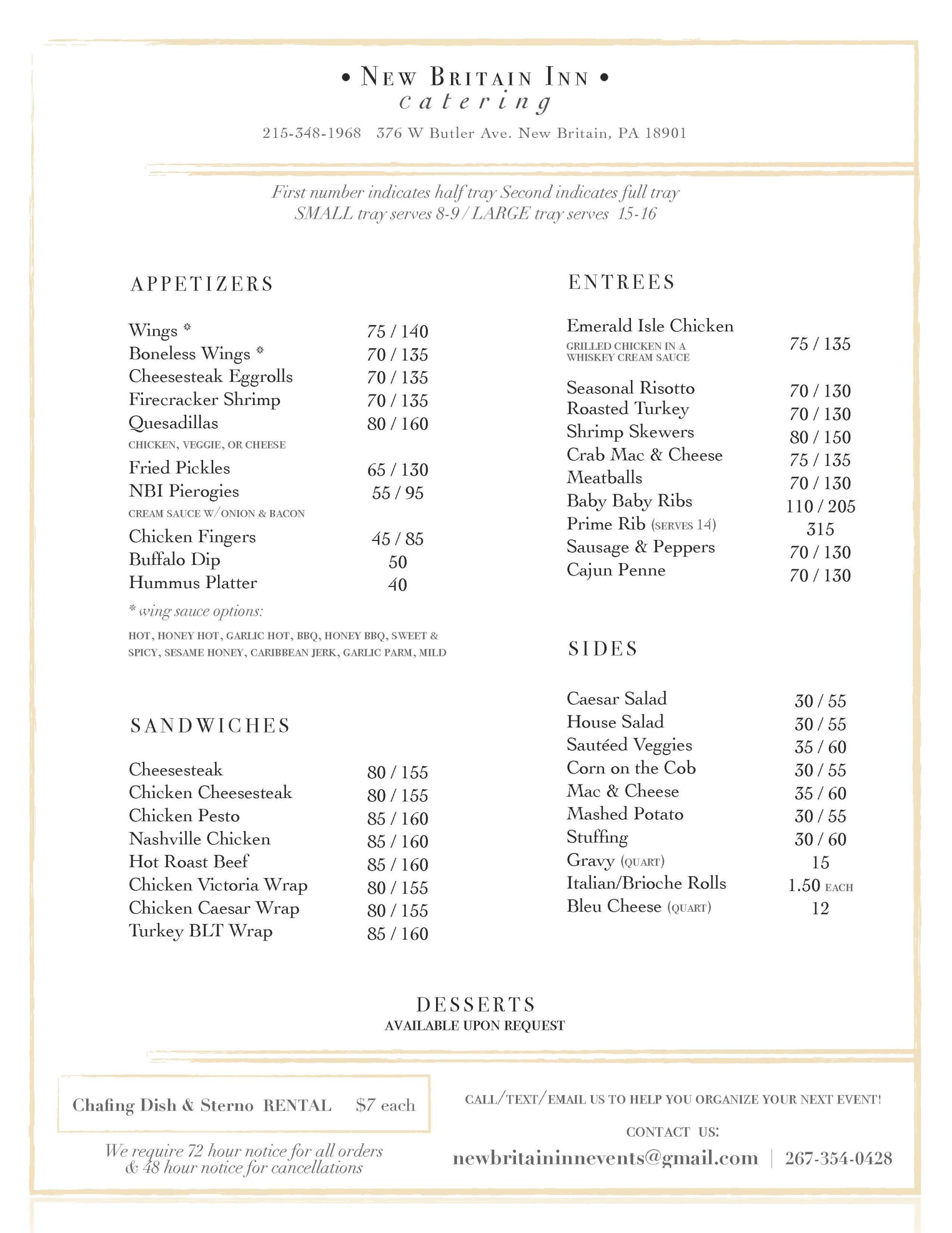 Catering – New Britain Inn