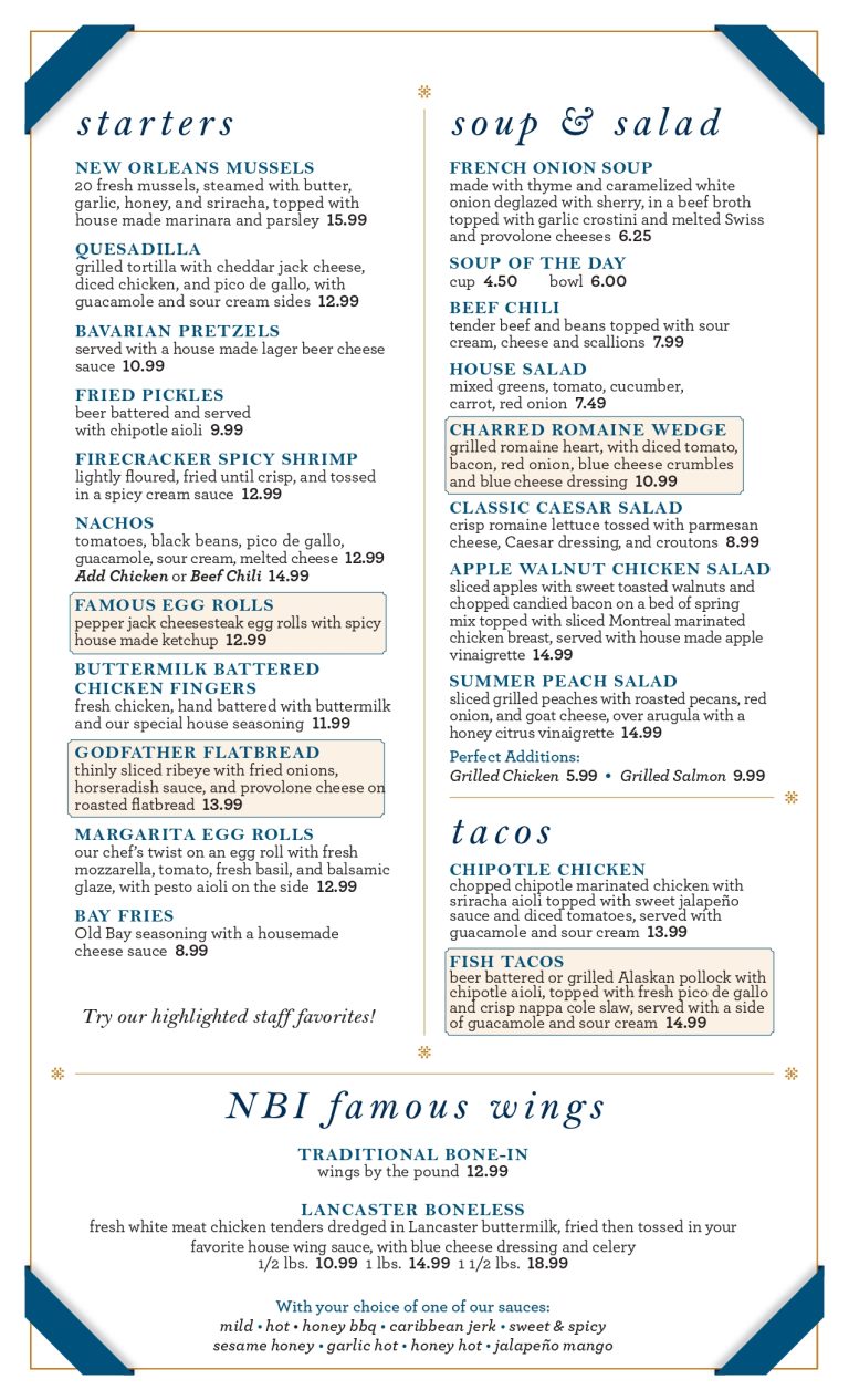 Menu - New Britain Inn