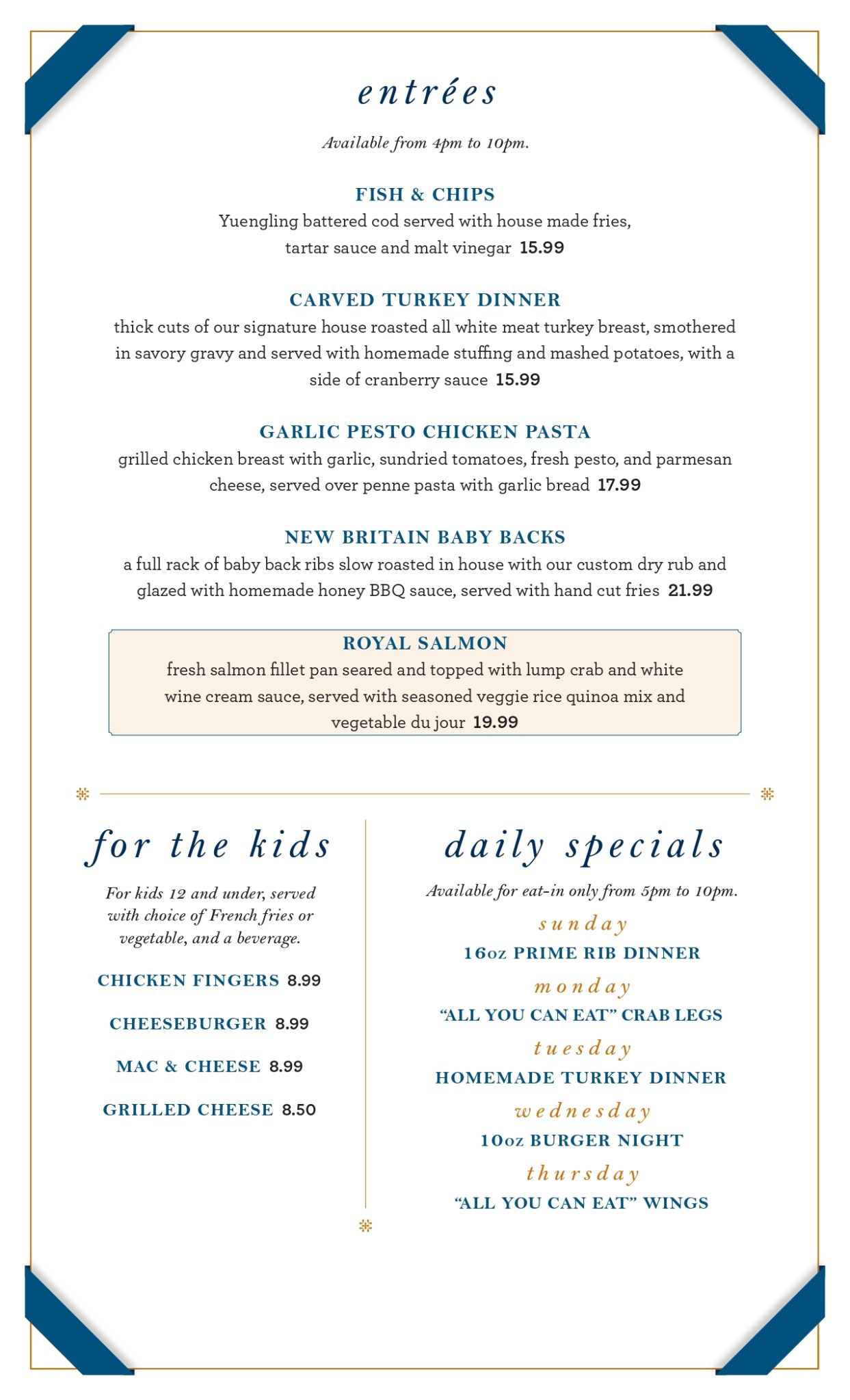 Menu - New Britain Inn