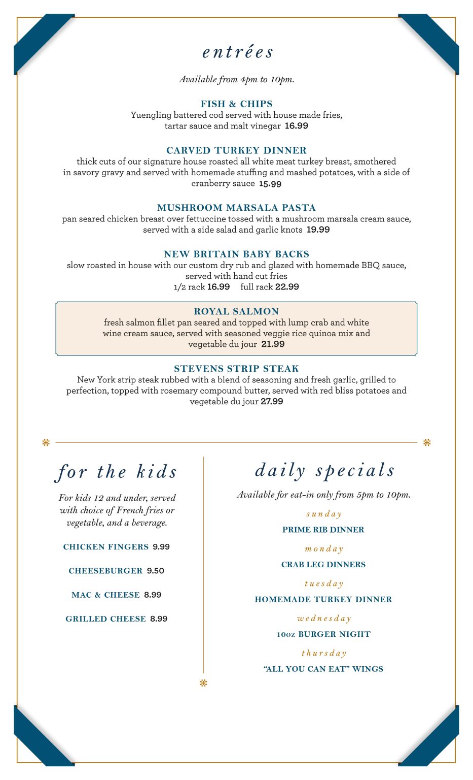 Menu - New Britain Inn